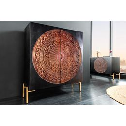 Riess Ambiente Massives Highboard MANDALA 120cm Mangoholz mit 3D Schnitzereien schwarz goldene F&uuml;&szlig;e Riess-Ambiente Modern & Design