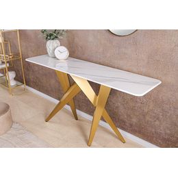 Riess Ambiente Design Konsolentisch ART LIVING 140cm wei&szlig; Marmor Keramik champagner gold brushed Riess-Ambiente rechteckig Modern & Design