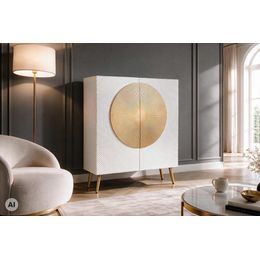 Riess Ambiente Massives Highboard AURUM 120cm wei&szlig; mit ikonischem Gold-Element Riess-Ambiente Modern & Design