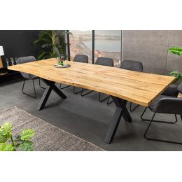 Riess Ambiente Ausziehbarer Esstisch WILD 160-200cm braun Wildeichen-Design schwarz Baumkante Riess-Ambiente Esszimmertisch rechteckig X-Gestell Modern & Design