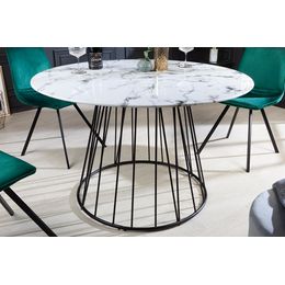 Riess Ambiente Runder Esstisch PARIS 120cm wei&szlig; Marmor-Design Glas schwarzes Metallgestell Riess-Ambiente Esszimmertisch K&uuml;chentisch S&auml;ulentisch 4 Personen Klassisch