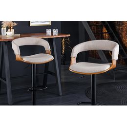 Riess Ambiente Retro Barhocker MANHATTAN beige Strukturstoff Eschenholz drehbar h&ouml;henverstellbar Polsterstuhl Riess-Ambiente f&uuml;r K&uuml;che Tresenhocker Bistrohocker...