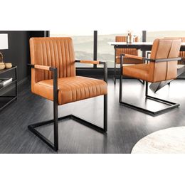 Riess Ambiente Moderner Freischwinger Stuhl BIG ASTON Echtleder vintage cognac Taschenfederkern Metall Polsterstuhl Riess-Ambiente Esszimmerstuhl K&uuml;chenstuhl
