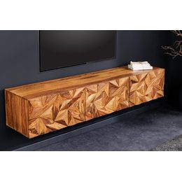 Riess Ambiente H&auml;ngendes TV-Lowboard ALPINE 160cm braun Sheesham Massivholz stone finish Metall gold Riess-Ambiente Modern & Design
