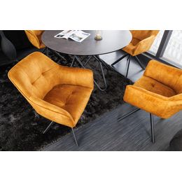 Riess Ambiente Design Stuhl LOFT senfgelb Samt drehbar Metallgestell schwarz mit Armlehne Polsterstuhl Riess-Ambiente Esszimmerstuhl K&uuml;chenstuhl Modern & Design