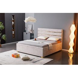 Riess Ambiente Modernes Boxbett METROPOLITAN 180x200cm beige Samt mit Lattenrost und Stauraum Riess-Ambiente