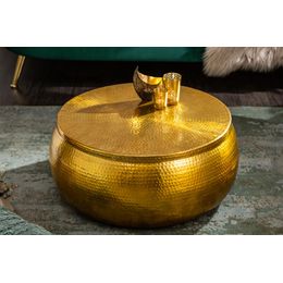 Riess Ambiente Runder Couchtisch ORIENT STORAGE 70cm gold Metall mit Stauraum Hammerschlag Design handmade Riess-Ambiente Sofatisch Wohnzimmertisch S&auml;ulentisch...