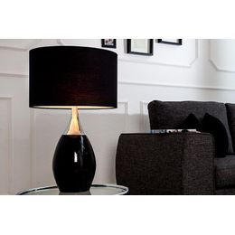 Riess Ambiente Moderne Tischlampe CARLA 60cm schwarz silber mit Leinenschirm Riess-Ambiente