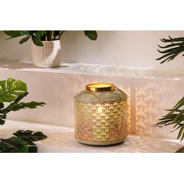 Riess Ambiente Deko Windlicht CANDLELIGHT 20cm beige-gr&uuml;n Metall handmade Laterne Riess-Ambiente Modern & Design