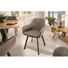 Riess Ambiente Retro Stuhl PALERMO taupe mit Armlehne und Ziersteppung Polsterstuhl Riess-Ambiente Esszimmerstuhl K&uuml;chenstuhl