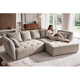 Riess Ambiente Modernes Big Sofa ROYAL 295cm greige Veloursstoff Federkern XXL-Couch Riess-Ambiente Wohnzimmer