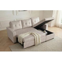 Riess Ambiente Ecksofa mit Schlaffunktion APARTMENT beidseitig aufbaubar champagner beige Samt inkl. Stauraum Riess-Ambiente Wohnzimmer Modern & Design