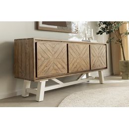 Riess Ambiente Massives Sideboard HAMPTONS 160cm hellbraun creme Pinienholz Riess-Ambiente Modern & Design