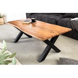Riess Ambiente Massivholz Couchtisch MAMMUT 120cm Akazie Honey Finish X-Gestell schwarz 2,5cm Tischplatte Baumtisch Riess-Ambiente Sofatisch Wohnzimmertisch...