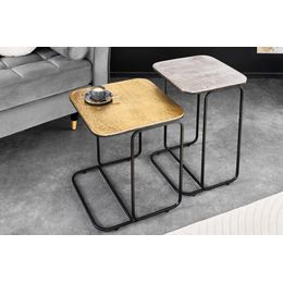 Riess Ambiente 2er Set Beistelltisch ABSTRACT 55cm gold silber schwarz Metall handmade Riess-Ambiente Satztisch quadratisch Modern & Design