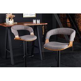 Riess Ambiente Retro Barhocker MANHATTAN grau Strukturstoff Eschenholz drehbar h&ouml;henverstellbar Polsterstuhl Riess-Ambiente f&uuml;r K&uuml;che Tresenhocker Bistrohocker...