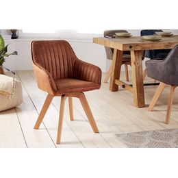 Riess Ambiente Drehbarer Design Stuhl LIVORNO vintage braun Buchenholz Beine mit Armlehnen Polsterstuhl Riess-Ambiente Esszimmerstuhl K&uuml;chenstuhl