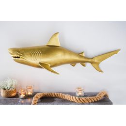 Riess Ambiente Maritime Wanddekoration HAI 105cm gold links Metall handmade Haifisch Design Skulptur Riess-Ambiente organisch