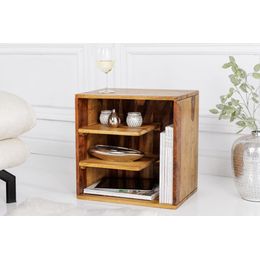 Riess Ambiente Massivholz Beistelltisch CUBUS 45cm braun Sheesham stone finish Regal Nachttisch Riess-Ambiente rechteckig Modern & Design