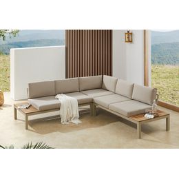 Riess Ambiente Gro&szlig;e Garten Sitzgruppe MIAMI LOUNGE 240cm champagner greige Aluminium wetterfest Outdoor inkl. Kissen Riess-Ambiente Modern & Design