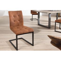 Riess Ambiente Design Freischwinger Stuhl OXFORD vintage braun Gestell Eisen Polsterstuhl Riess-Ambiente Esszimmerstuhl K&uuml;chenstuhl