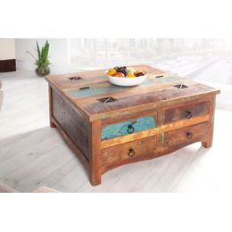 Riess Ambiente Massiver Couchtisch JAKARTA 70cm bunt Truhe aus recycelten Fischerbooten Holz mit Schubladen Riess-Ambiente Sofatisch Wohnzimmertisch rechteckig...