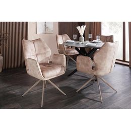 Riess Ambiente Drehbarer Design Stuhl CONCORD champagner greige Samt Taschenfederkern Metallgestell greige Polsterstuhl Riess-Ambiente Esszimmerstuhl K&uuml;chenstuhl...