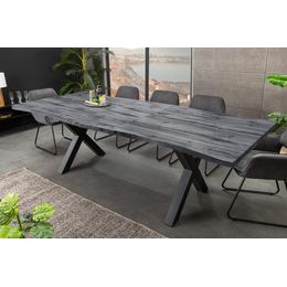 Riess Ambiente Ausziehbarer Esstisch WILD 160-200cm grau gek&auml;lkt Wildeichen-Design Baumkante schwarz Riess-Ambiente Esszimmertisch rechteckig X-Gestell Modern &...