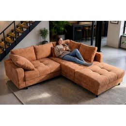 Riess Ambiente Modernes Ecksofa KENT 220cm rostbraun Chenille inkl. Hocker Federkern Wohnlandschaft Riess-Ambiente L-Form Wohnzimmer