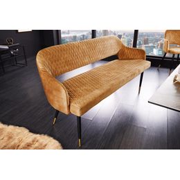 Riess Ambiente Design Sitzbank PARIS 160cm senfgelb Samt Retro R&uuml;ckenlehne Riess-Ambiente