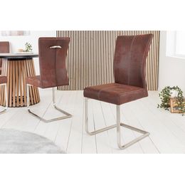 Riess Ambiente Freischwinger Stuhl SAMSON dark coffee Edelstahlrahmen mit Komfortgriff Riess-Ambiente Esszimmerstuhl K&uuml;chenstuhl Modern & Design