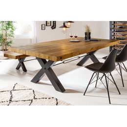Riess Ambiente Massivholz Esstisch THOR 200cm vintage braun Pinie recycelt Industrial Design Eisen X-Gestell Riess-Ambiente Esszimmertisch rechteckig