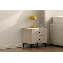 Riess Ambiente Moderner Nachttisch ART DECO 45cm greige Boucl&eacute; mit Schubladen schwarz Metall Riess-Ambiente