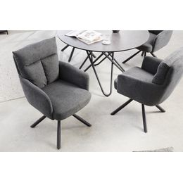Riess Ambiente Drehbarer Retro Stuhl BIG GEORGE grau mit Armlehnen und Taschenfederkernpolsterung Riess-Ambiente Esszimmerstuhl K&uuml;chenstuhl