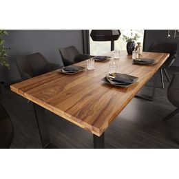 Riess Ambiente Massivholz Esstisch IRON CRAFT 180cm braun schwarz Sheesham stone finish Industrial Riess-Ambiente Esszimmertisch rechteckig Kufengestell Urban