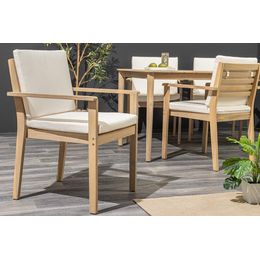 Riess Ambiente Massiver Gartenstuhl KOPENHAGEN natur Akazienholz beige Outdoor inkl. Kissen Riess-Ambiente