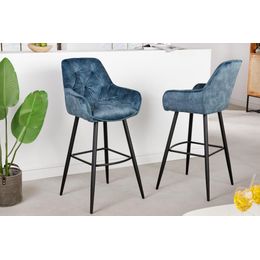Riess Ambiente Design Barhocker MILANO petrol Samt Barstuhl mit Lehne Metall schwarz Polsterstuhl Riess-Ambiente f&uuml;r K&uuml;che Tresenhocker Bistrohocker K&uuml;chenhocker...