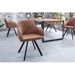 Riess Ambiente Retro Design Stuhl LUCCA vintage braun Microfaser mit Armlehne Steppung gepolstert Riess-Ambiente Esszimmerstuhl K&uuml;chenstuhl