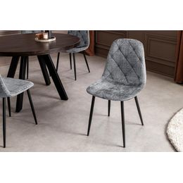 Riess Ambiente Stilvoller Stuhl GLAMM grau Chenille Cremona mit Rauten-Steppung schwarze Metallbeine Riess-Ambiente Esszimmerstuhl K&uuml;chenstuhl Modern & Design