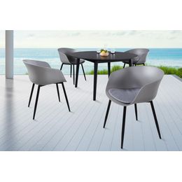 Riess Ambiente Moderner Stuhl DESIGNO grau Kunststoff Gartenstuhl mit Armlehnen Indoor Outdoor Riess-Ambiente