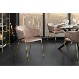 Riess Ambiente Design Stuhl NOBLESSE champagner beige Samt golden verchromtes Metallgestell Riess-Ambiente Esszimmerstuhl K&uuml;chenstuhl Modern & Design