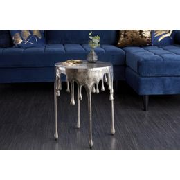 Riess Ambiente Extravaganter Beistelltisch LIQUID LINE 50cm silber Tropfen-Design Metall Aluminium rund Riess-Ambiente Modern & Design