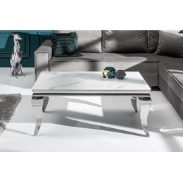 Riess Ambiente Eleganter Couchtisch MODERN BAROCK 100cm Glasplatte in Marmoroptik Edelstahlbeine Riess-Ambiente Sofatisch Wohnzimmertisch rechteckig