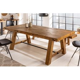 Riess Ambiente Massiver Esstisch FINCA 200cm vintage braun Pinienholz Industrial Design 8cm Tischplatte Riess-Ambiente Esszimmertisch rechteckig