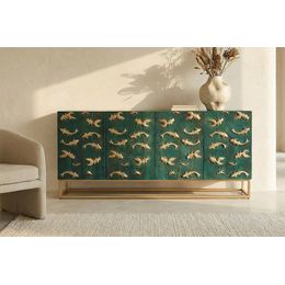Riess Ambiente Massives Sideboard GOLDEN LAGOON 180cm t&uuml;rkis gold Mangoholz Metall 3D-Front Riess-Ambiente Modern & Design