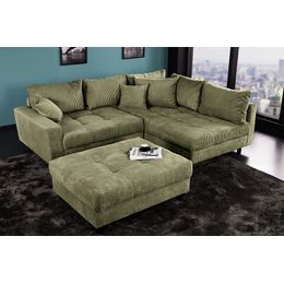 Riess Ambiente Modernes Ecksofa KENT 220cm gr&uuml;n Cord inkl. Hocker Federkern L-Form Wohnlandschaft Riess-Ambiente Wohnzimmer