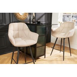 Riess Ambiente Drehbarer Barhocker PAPILLON champagner beige Barstuhl mit Lehne schwarze Metallbeine Polsterstuhl Riess-Ambiente f&uuml;r K&uuml;che Tresenhocker...
