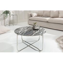 Riess Ambiente Runder Couchtisch NOBLE 65cm grau Marmor abnehmbare Tischplatte klappbar silber Metall Riess-Ambiente Sofatisch Wohnzimmertisch Modern & Design