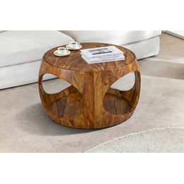 Riess Ambiente Runder Couchtisch ORGANIC LOOP 60cm braun stone finish Sheeshamholz Riess-Ambiente Sofatisch Wohnzimmertisch Modern & Design