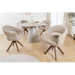 Riess Ambiente Drehbarer Stuhl ORGANIKO taupe beige Strukturstoff Holzgestell Walnuss mit Armlehne Riess-Ambiente Esszimmerstuhl K&uuml;chenstuhl Modern & Design